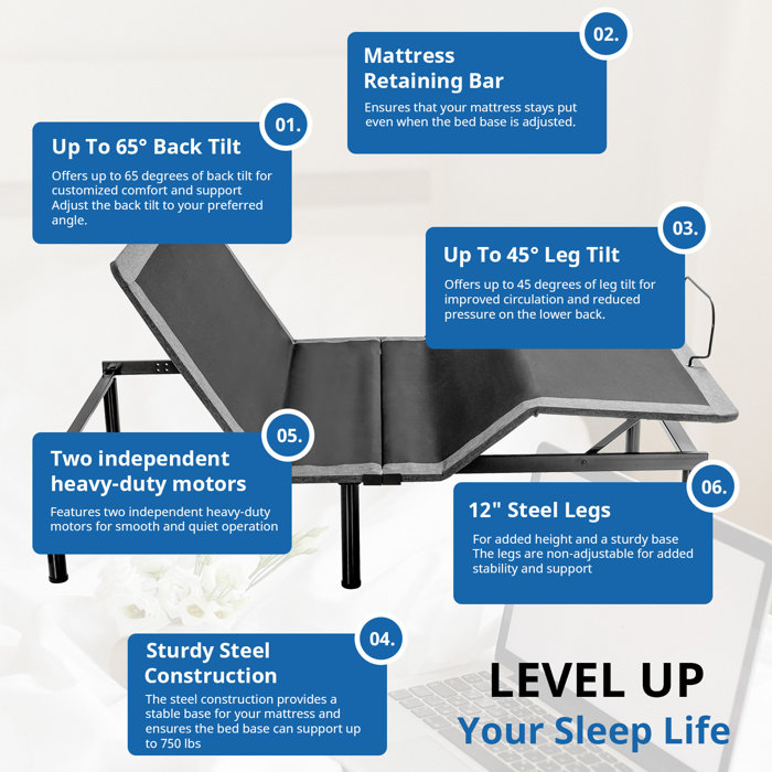 Alwyn Home Adler Zero Gravity Adjustable Bed with Wireless Remote & Reviews | Wayfair